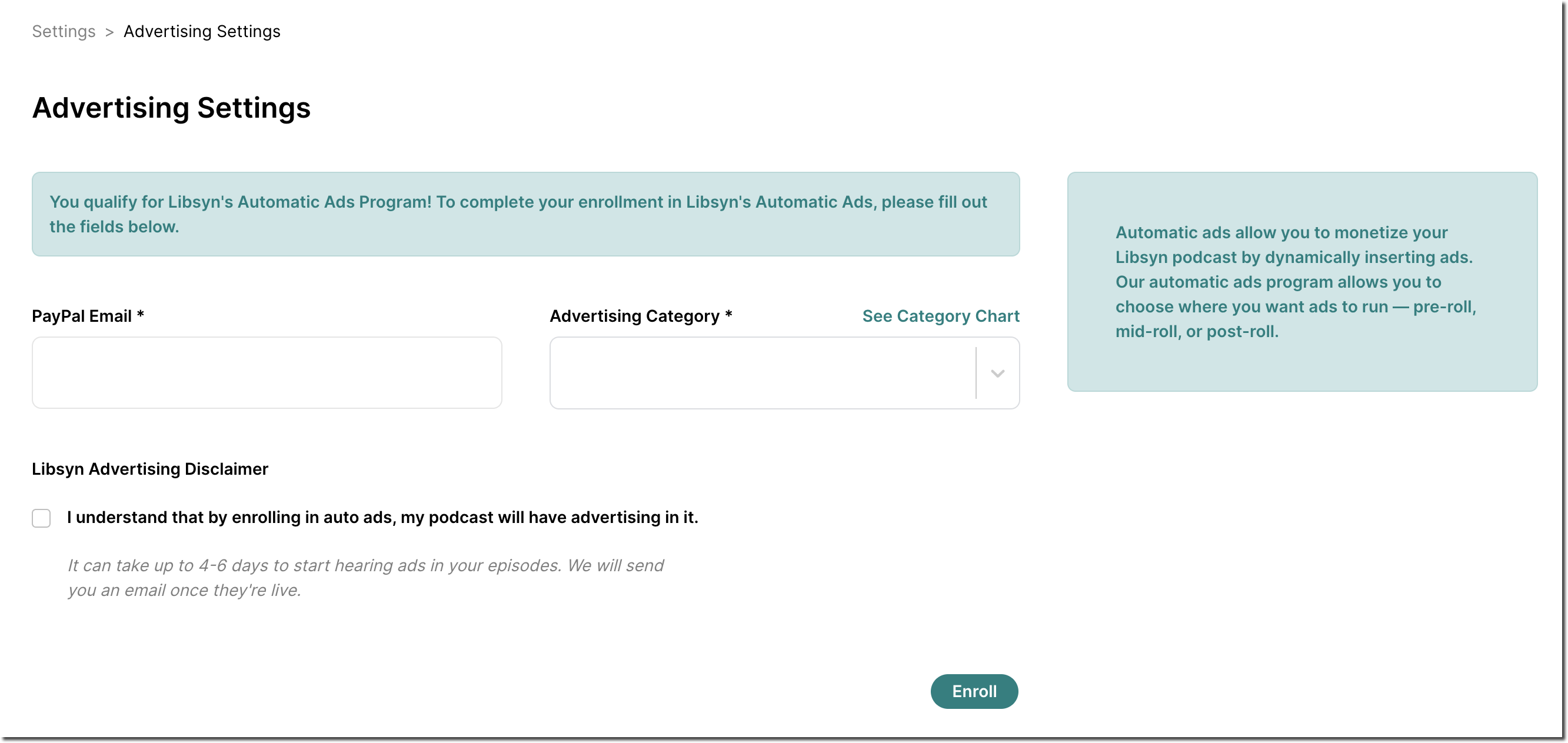 Enroll in Automatic Ads – Libsyn 5