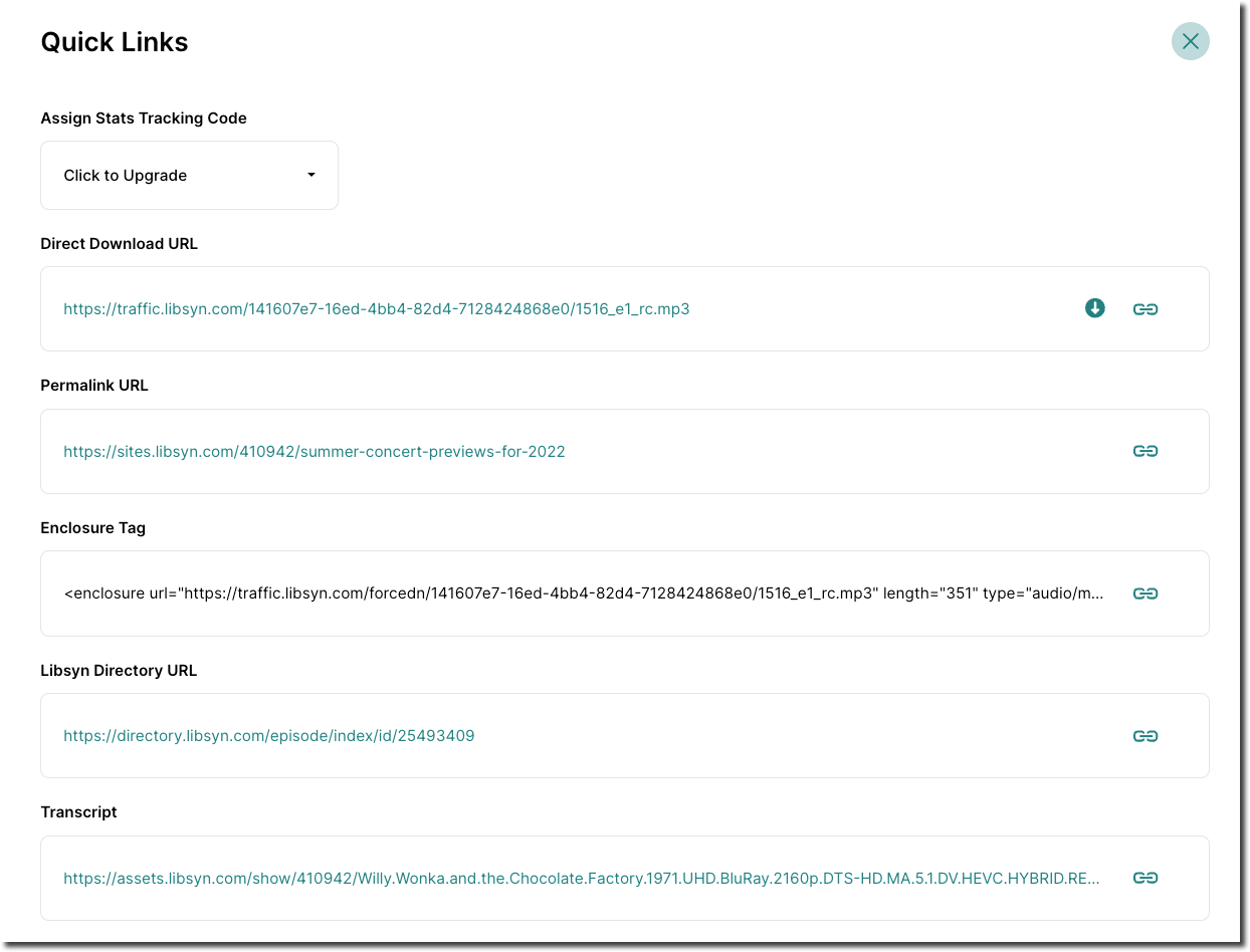 About the Quick Links Window – Libsyn 5